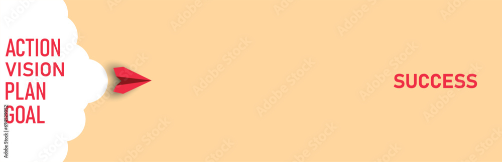 Action, plan, vision Goal, red plane flying to success. Business ...