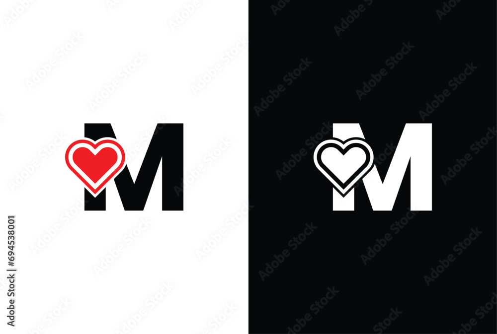 Initial Letter M Love Logo Design. Letter M Valentine logos vector ...