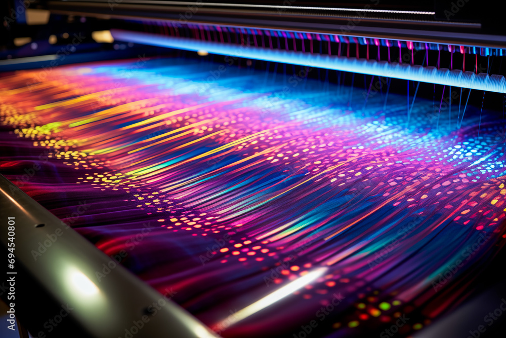 High-tech fabric loom featuring a futuristic display of holographic ...
