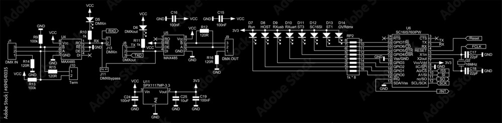 Technical schematic diagram of electronic device. Vector drawing ...