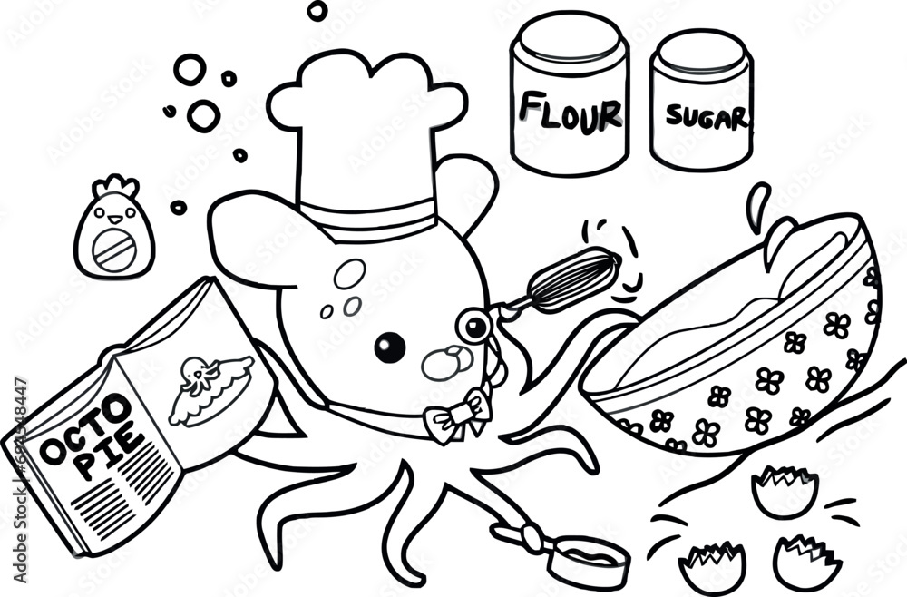 Cute octopus cooking food underwater , simple printable colouring pages ...