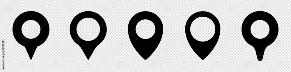 Set of location labels. Map pointer icon, location labels. Set of ...