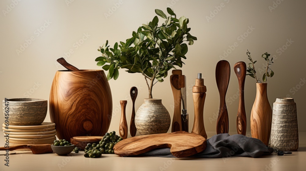 Vintage allure in the kitchen: various handmade wooden products ...