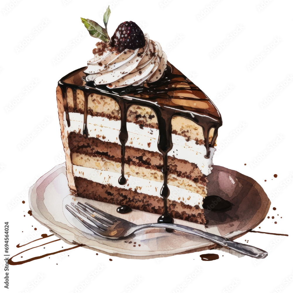 ein stück schokoladentorte mit Sahnehaube Stock Illustration | Adobe Stock