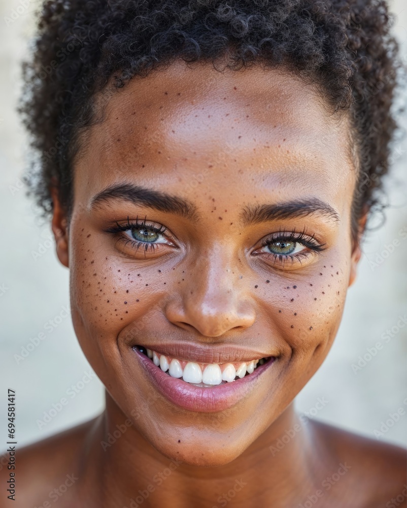 Beautiful brown skinned mixed race girl with freckles, blue eyes and ...