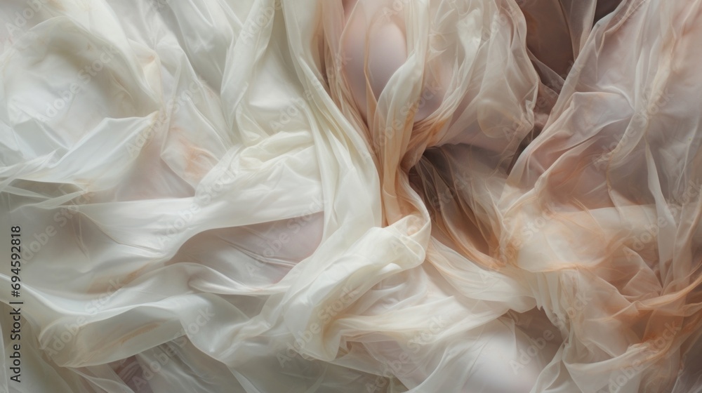 Layers of crinkled paper and smooth satin, symbolizing the intricate ...