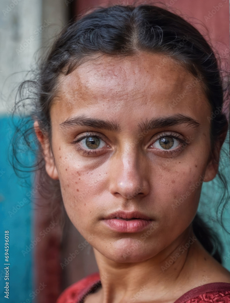 Beautiful portrait of a young girl in a poverty stricken situation ...