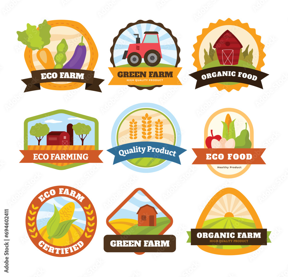 Organic Farm Fresh Label Set Collection, Eco Green Farm Badge, Farm ...
