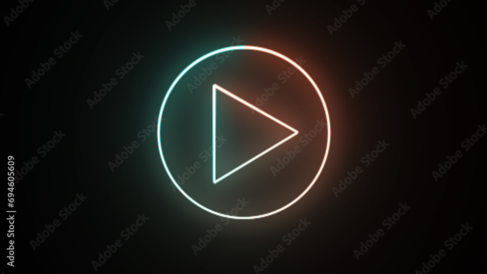 multi color play button on black background. Start button. Neon glowing ...