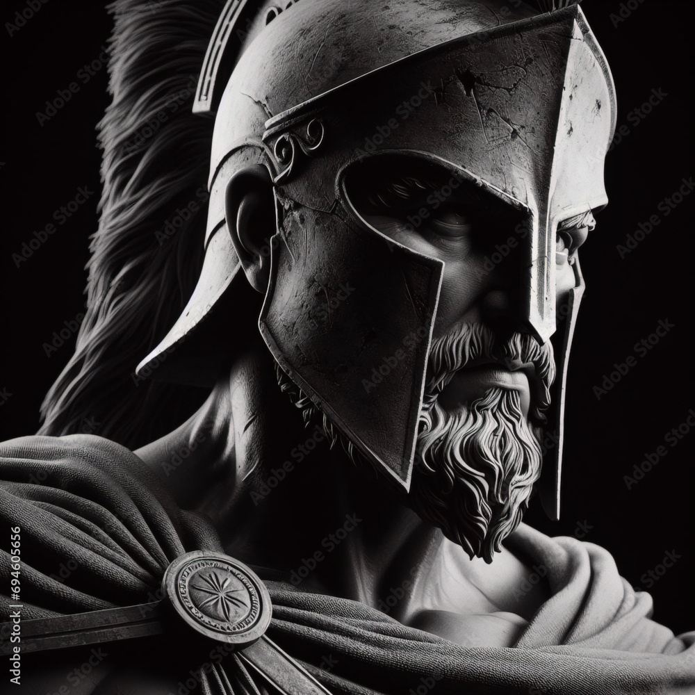 spartan warrior in armor with shield and sword, antique Greek military ...