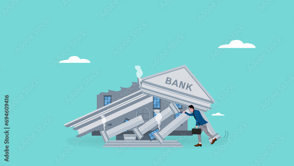 banking collapse concept illustration, financial crisis, ruined bank ...