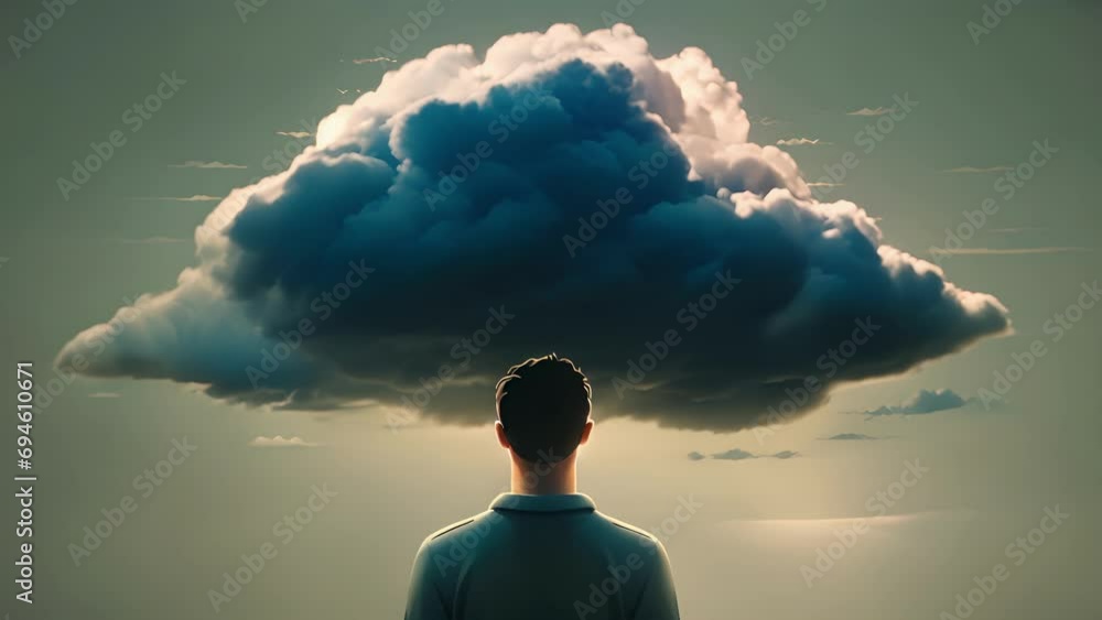 A portrait of a person with a dark cloud above their head, constantly ... A portrait of a person with a dark cloud above their head, constantly ...