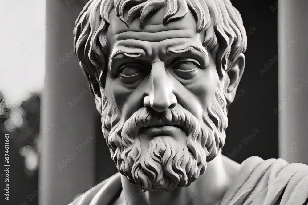 Aristotle bust sculpture, the Greek philosopher. Illustration of the sculpture of Aristotle. The ...