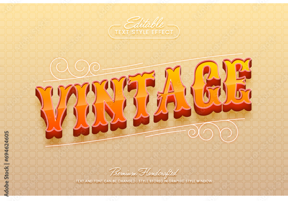 Vintage retro editable 3D vector text style effect on gradient ...