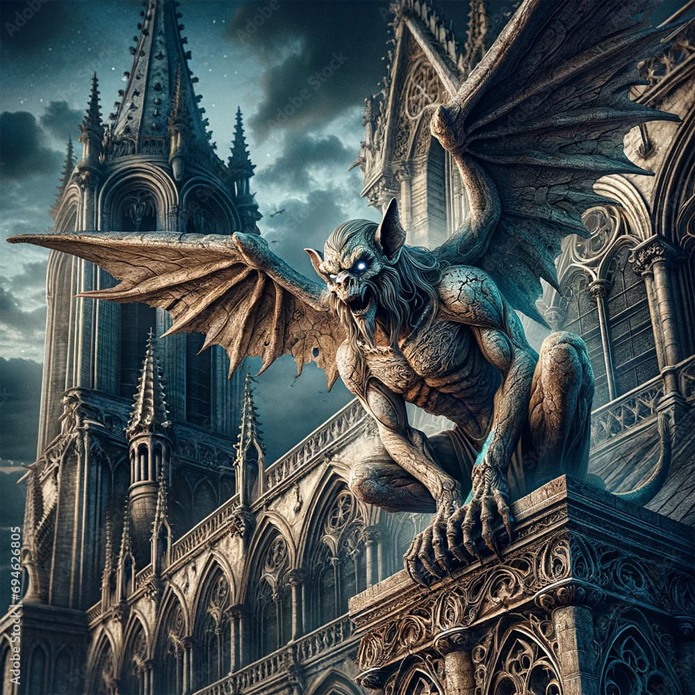 detailed and imposing image of a mythical gargoyle perched atop an ... detailed and imposing image of a mythical gargoyle perched atop an ...