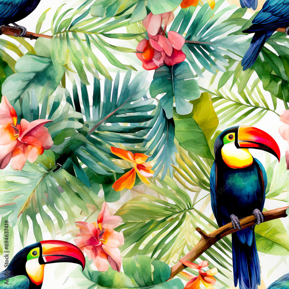 Watercolor Tropical Digital Paper Seamless Scrapbooking Papers, Digital ...