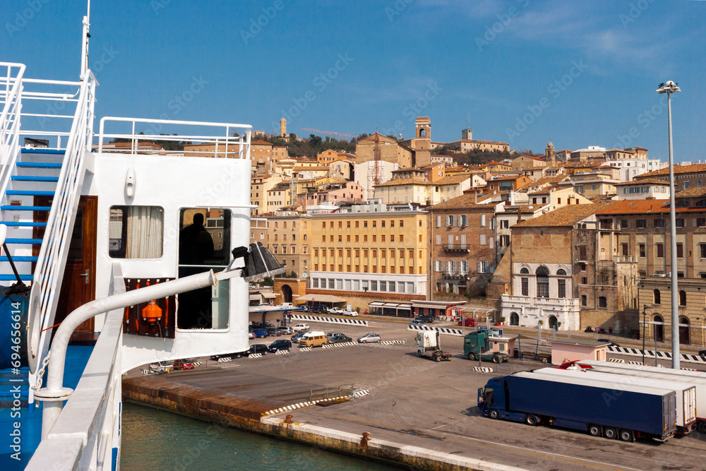Vessel Command Bridge and Maneuvering of a Ferry Ship Entering the port ...