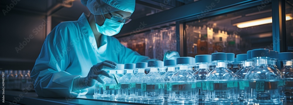 sample-filled vials in a cold storage refrigerator are being filled by ...