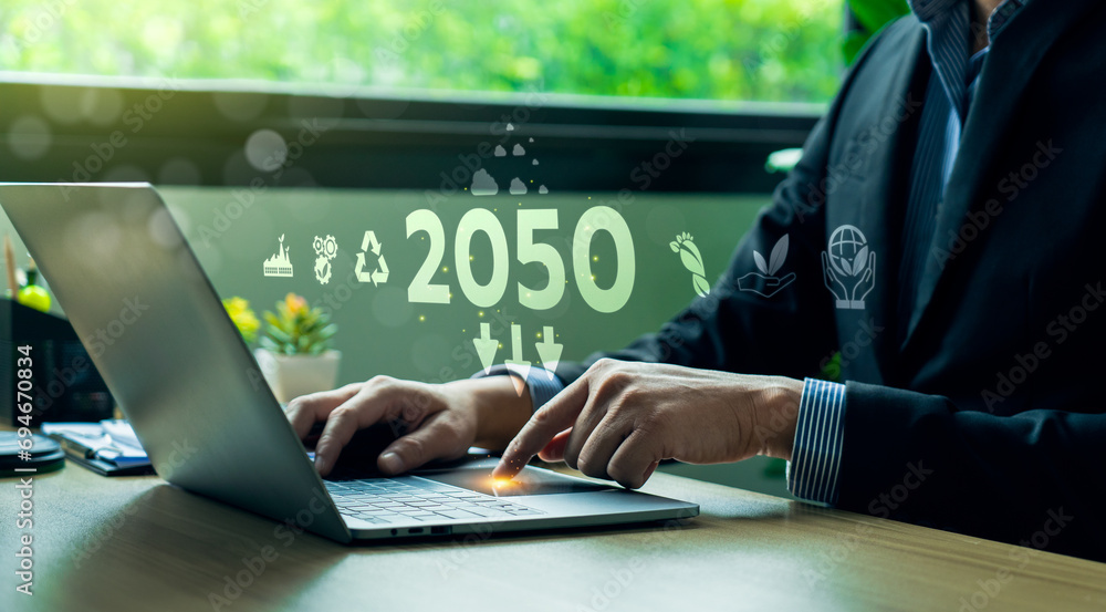 Net zero by 2050. Carbon neutral. Net zero greenhouse gas emissions ...