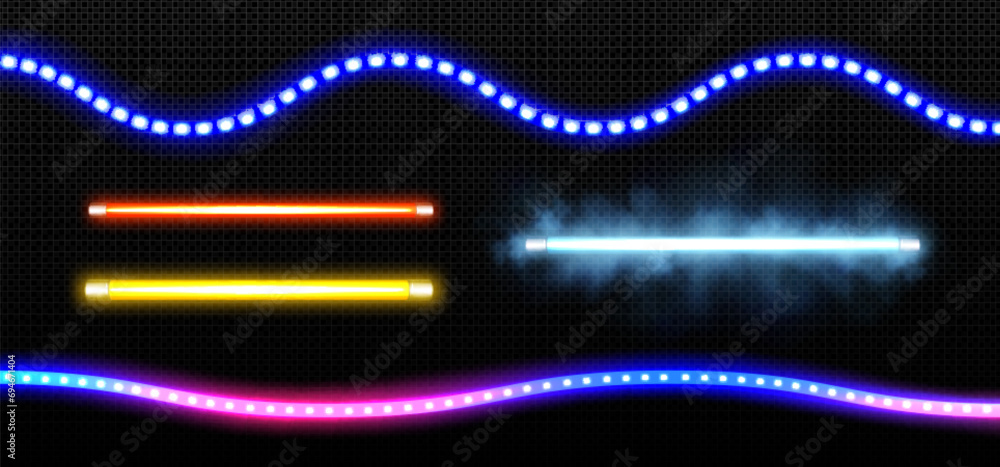 LED lamps in straight tube and waved stripe with bright neon colored ...