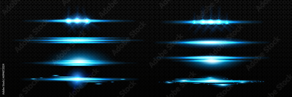 Horizontal blue light line with fade effect. Realistic vector ...