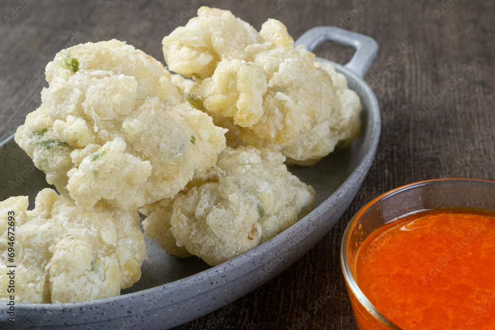 Cireng kuah seblak. indonesian food made from tapioca flour is given ...