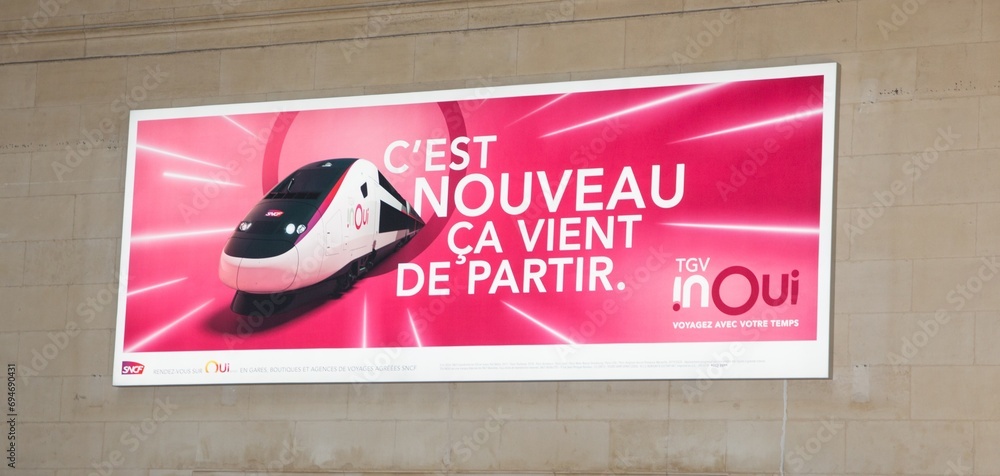 SNCF inoui tgv logo brand and text sign on advertising wall of National ...