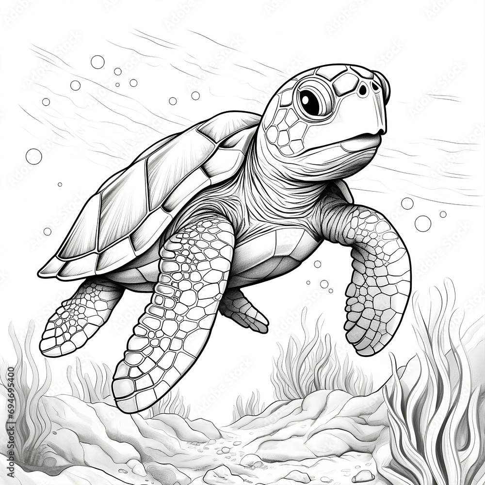 Turtle coloring page for kids. Simple animal coloring page Stock ...