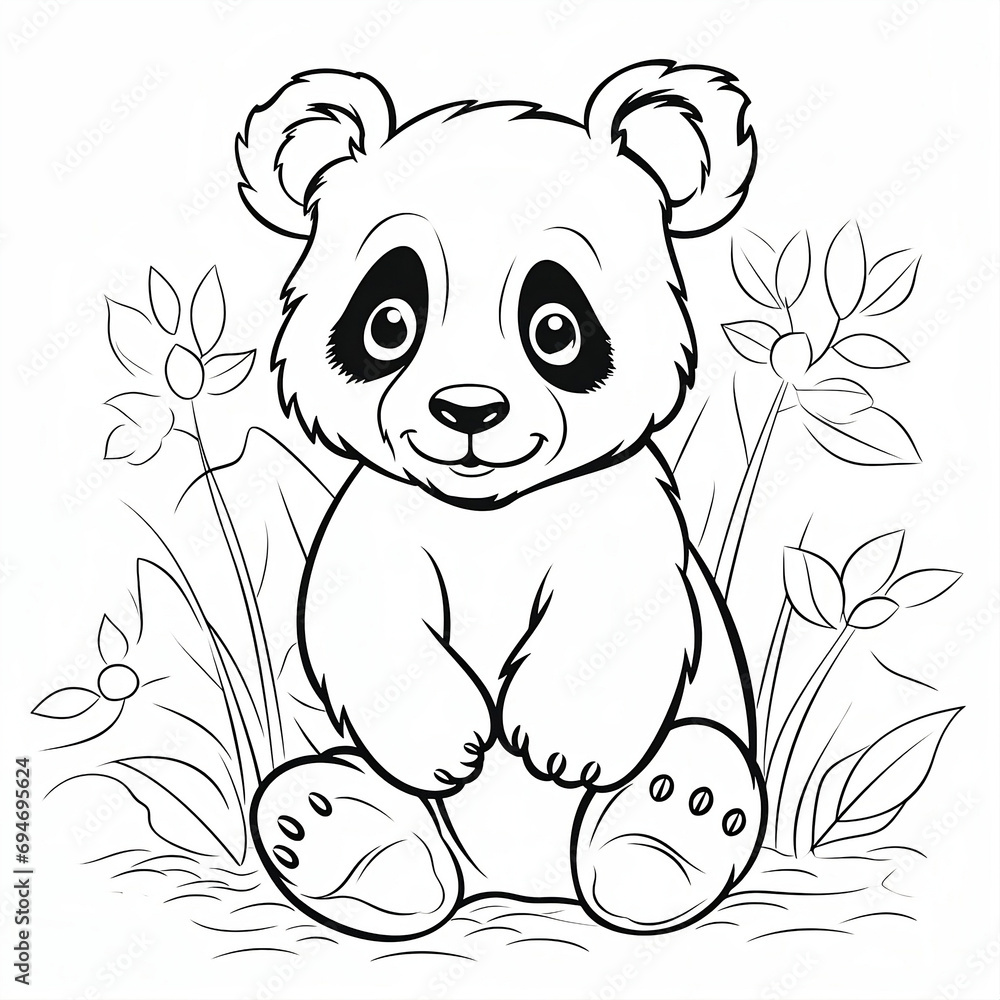 Cute panda coloring page for kids. Simple animal coloring page Stock ...