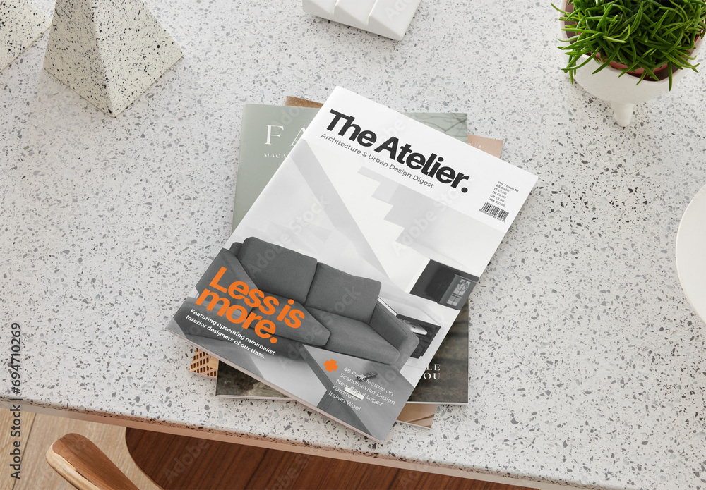 Mockup of customized A4 vertical saddlestitch magazine cover Stock ...