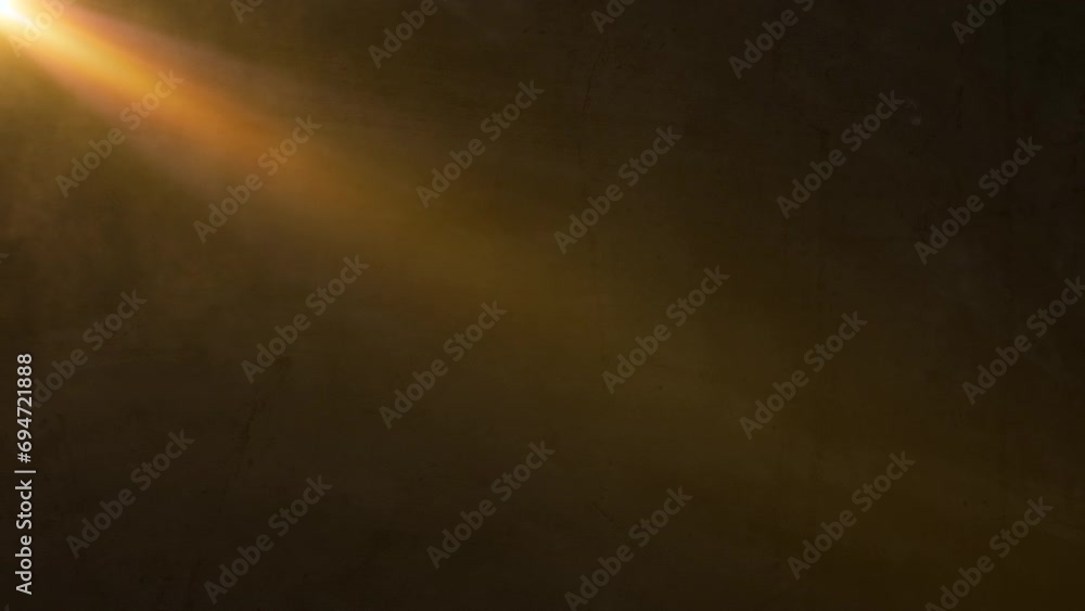Optical Lens flare effect, 4K yellow on black background. Top left ...