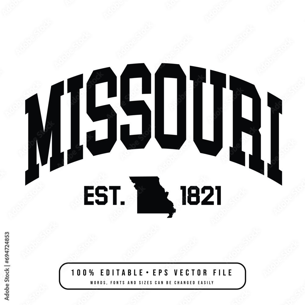Missouri typography design with map vector. Editable college t-shirt ...