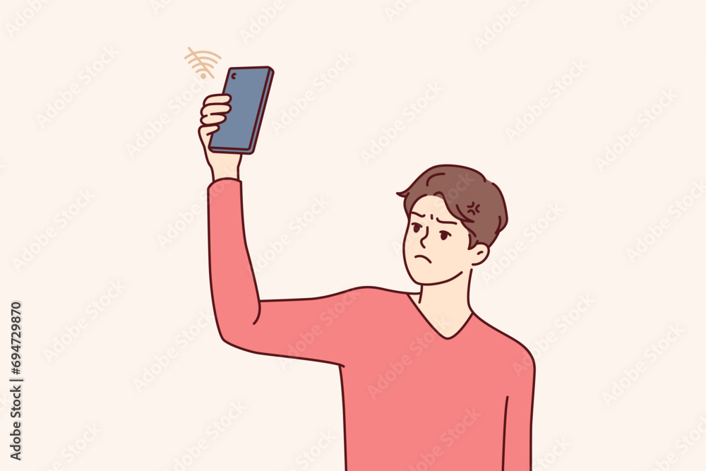 Bad wifi connection causes sadness in man, who lifts mobile phone up ...
