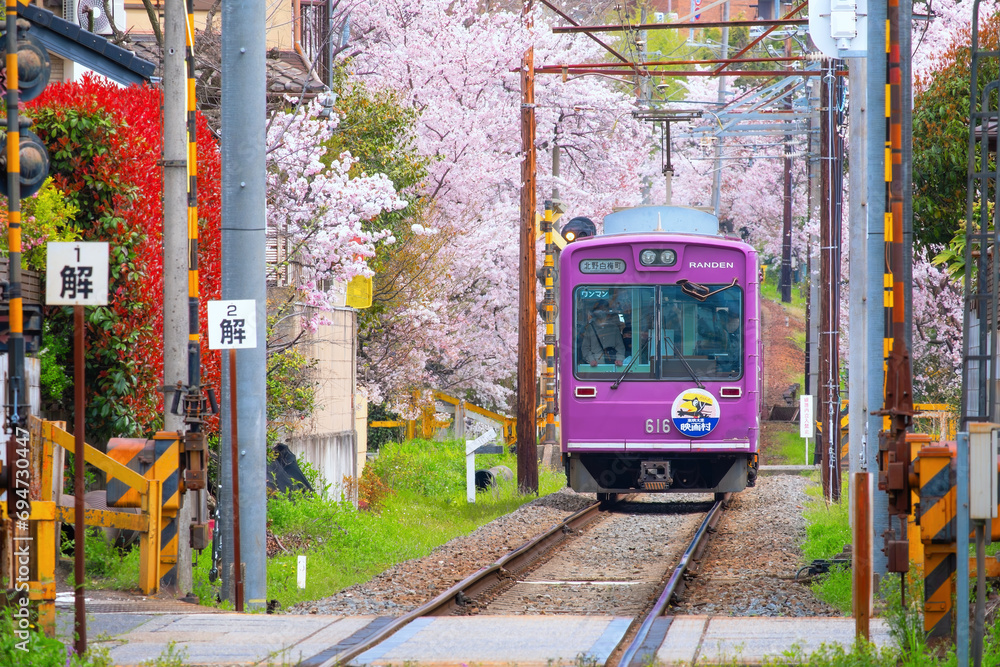 Kyoto, Japan - March 31 2023: Keifuku Tram is operated by Keifuku ...