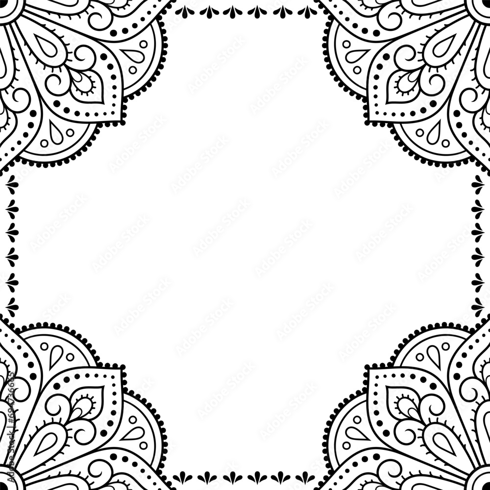 Frame in eastern tradition. Stylized with henna tattoos decorative ...