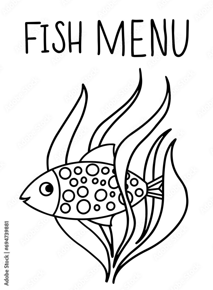 Hand lettering fish menu. Fish drawing. For restaurants, cafes, flyers ...