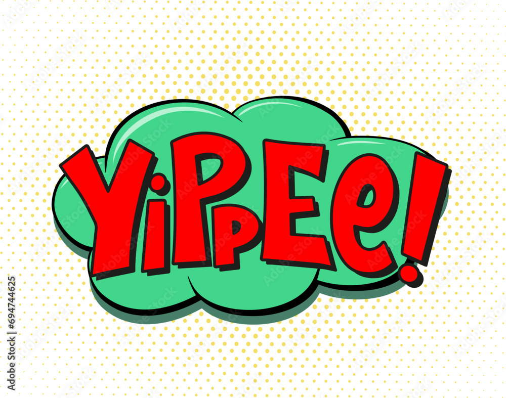 Comic lettering yippee with red lips and an open mouth. Vector bright ...