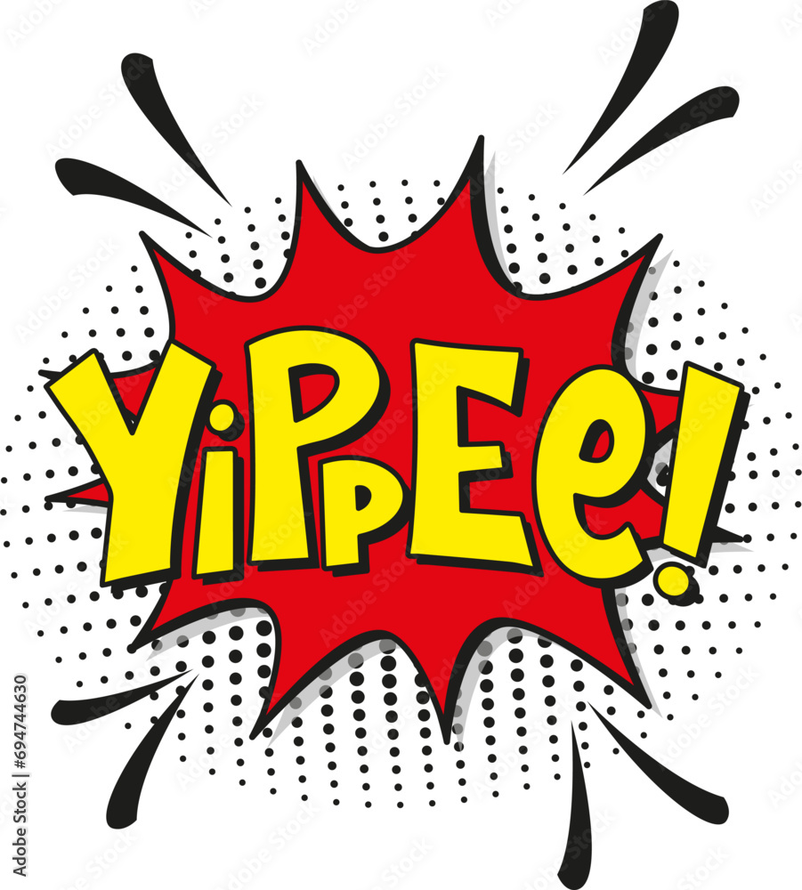 Comic lettering yippee with red lips and an open mouth. Vector bright ...