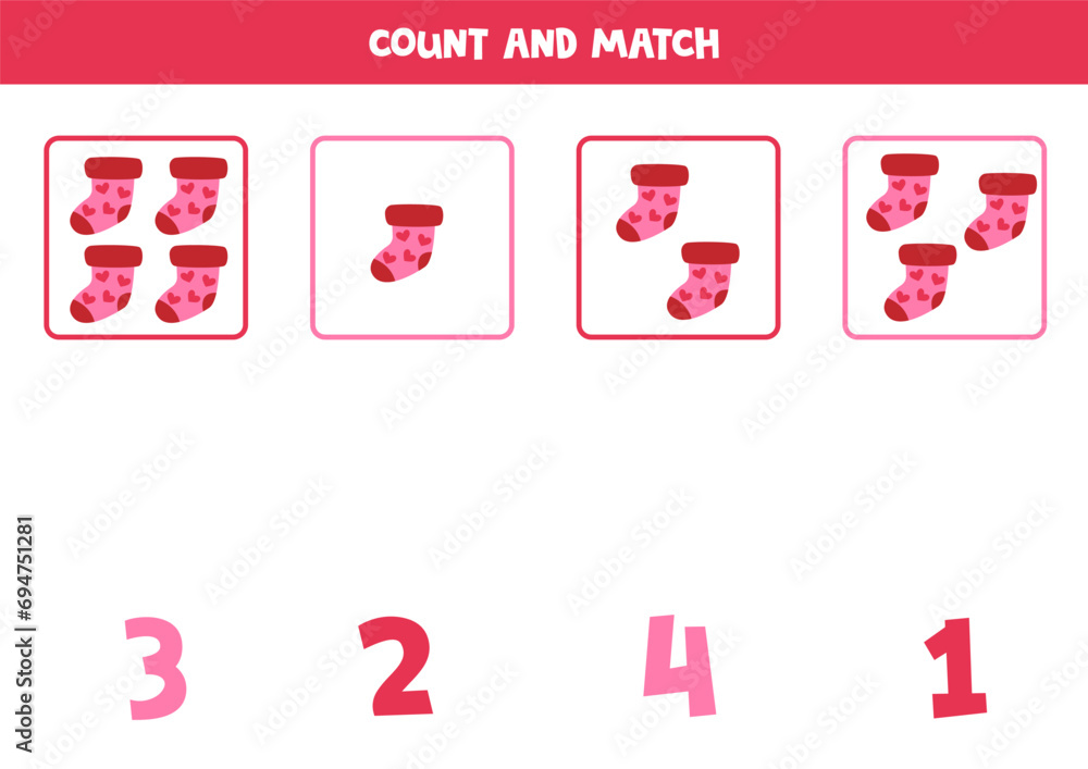Counting game for kids. Count all pink socks and match with numbers ...