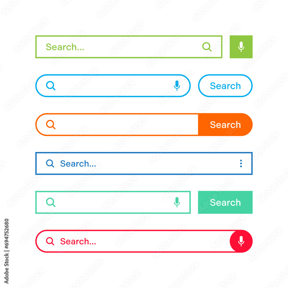 Colorful search bar templates. Internet browser engine with search box ...