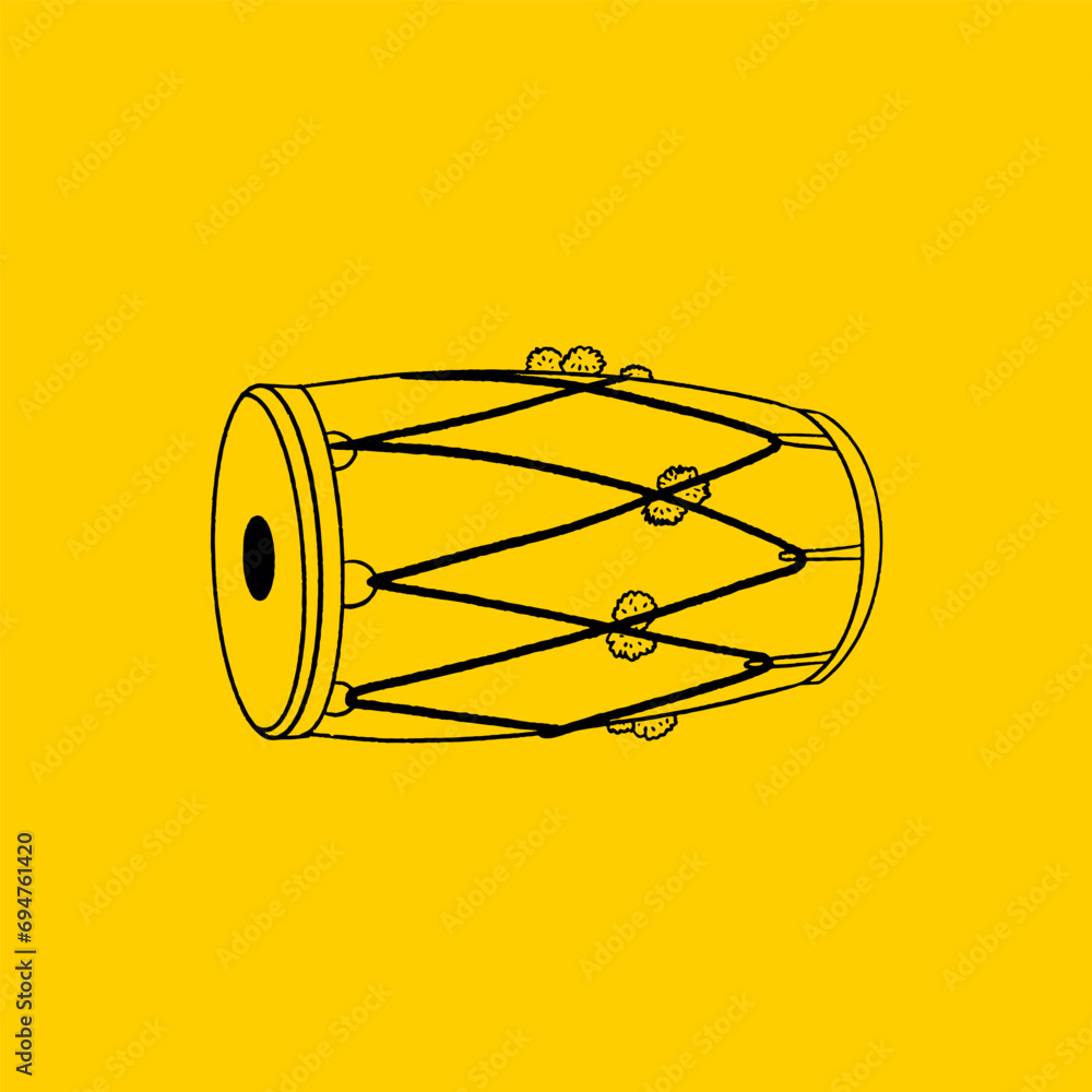 Punjabi festival dhol outline illustration, Indian wedding dhol sketch ...