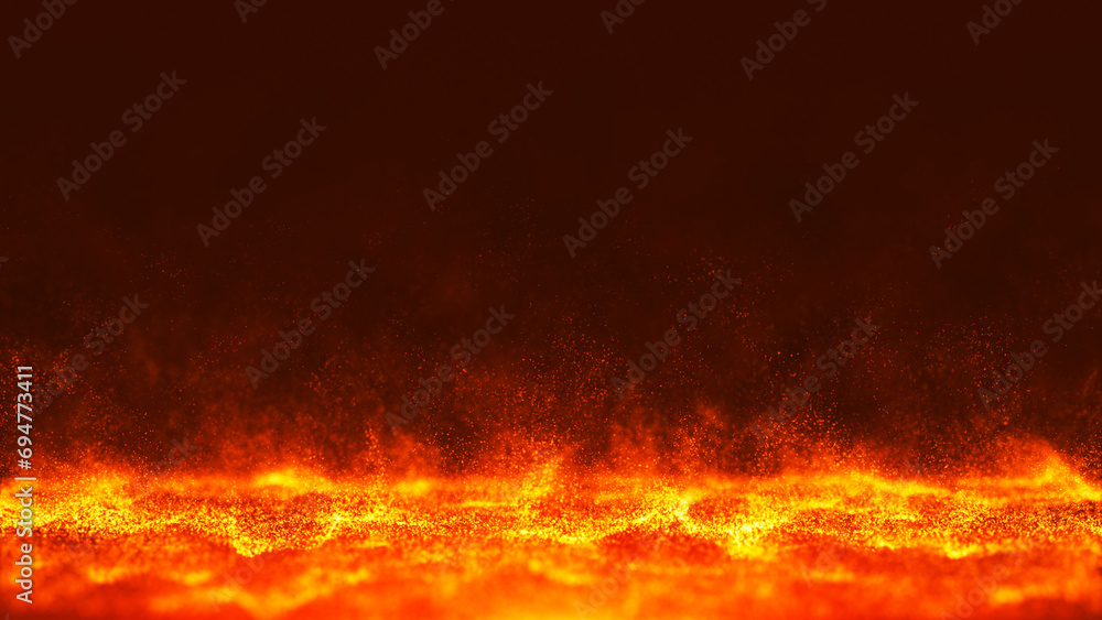 Fiery sparks on a dark background. Glowing sparks fly upward. Realistic ...