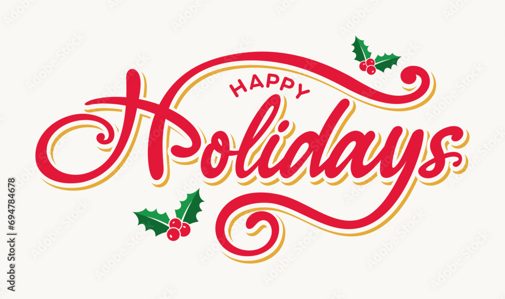 Happy Holidays printable banner, Christmas card, vector with mistletoe ...