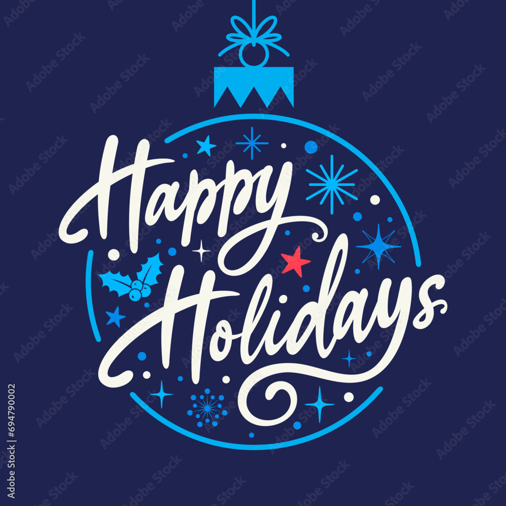 Happy Holidays printable card, banner, vector with Happy Holidays in ...