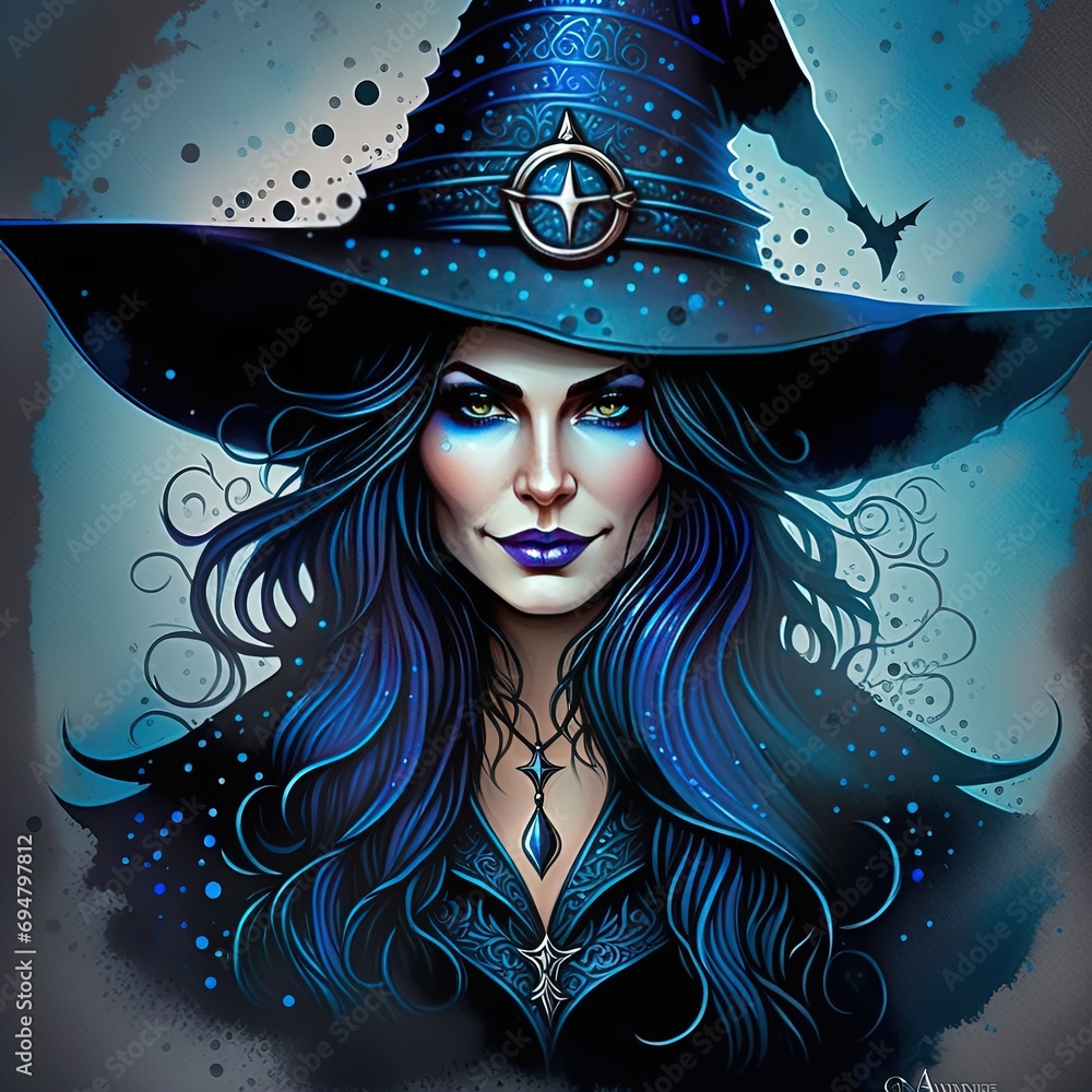 A creepy looking old Terrible witch with a hat and a Fortune Teller's ...