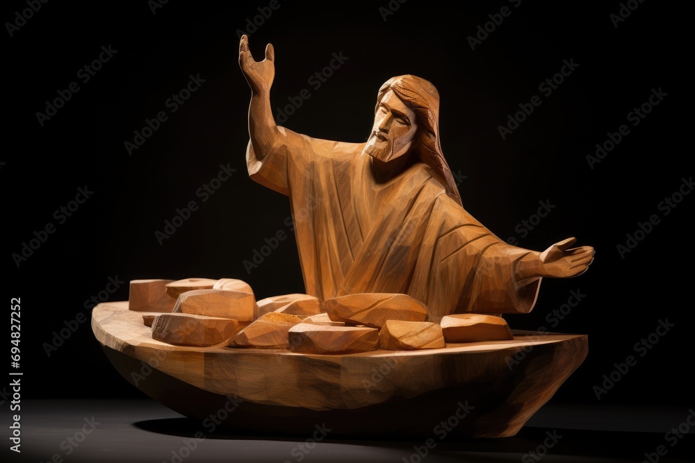 A modern sculpture of Jesus as the Bread of Life, with abstract forms ...