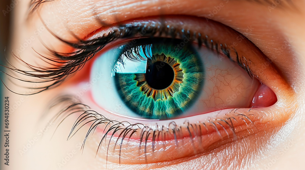 Beautiful single green eye close up. Macro image of human eye with ...