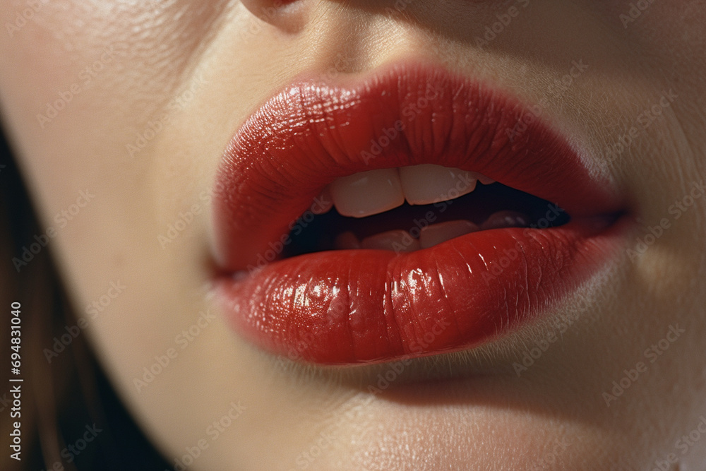 Hyperrealistic portrayal of a pair of lips, with each fine line and ...