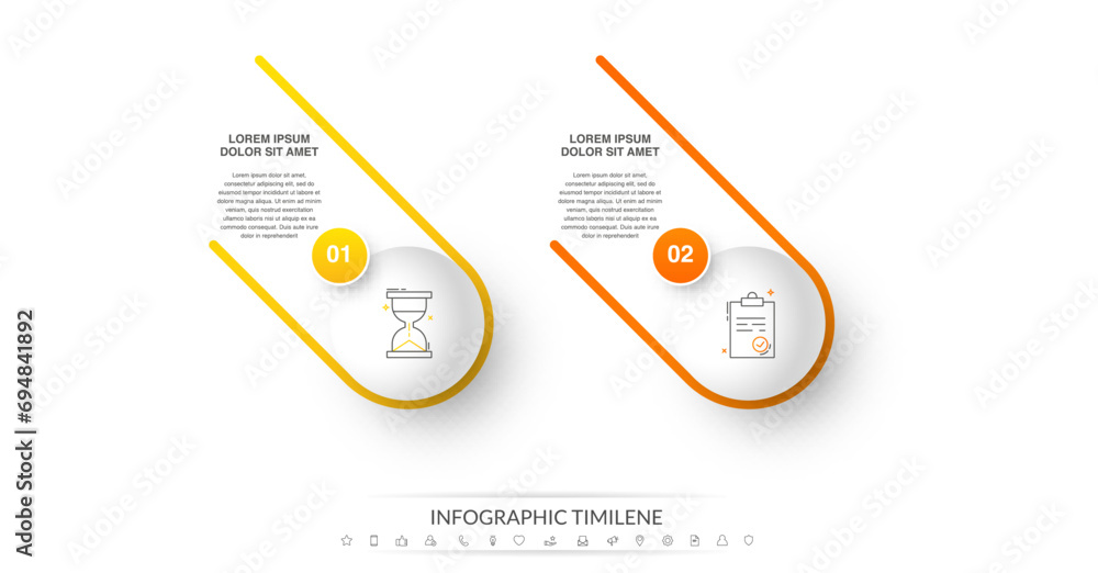 Two colorful circles are connected with lines and icons. Vector ...