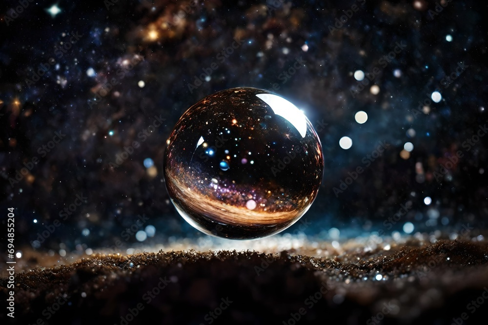 reflective galactical sphere in outer space , nebulas and starry sky ...
